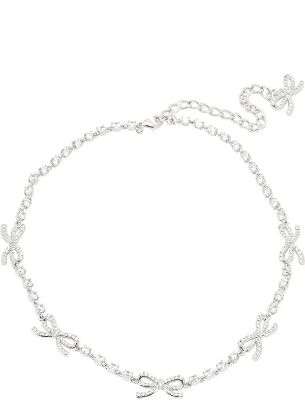 SELF-PORTRAIT Necklace With Bows And Crystals - Silver