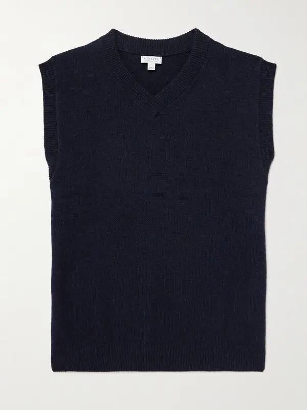 Sunspel Wool Sweater Vest - Blue
