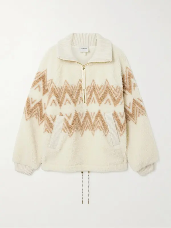 Varley Hendrik Ribbed Knit-trimmed Printed Fleece Half-zip Sweater - Neutrals