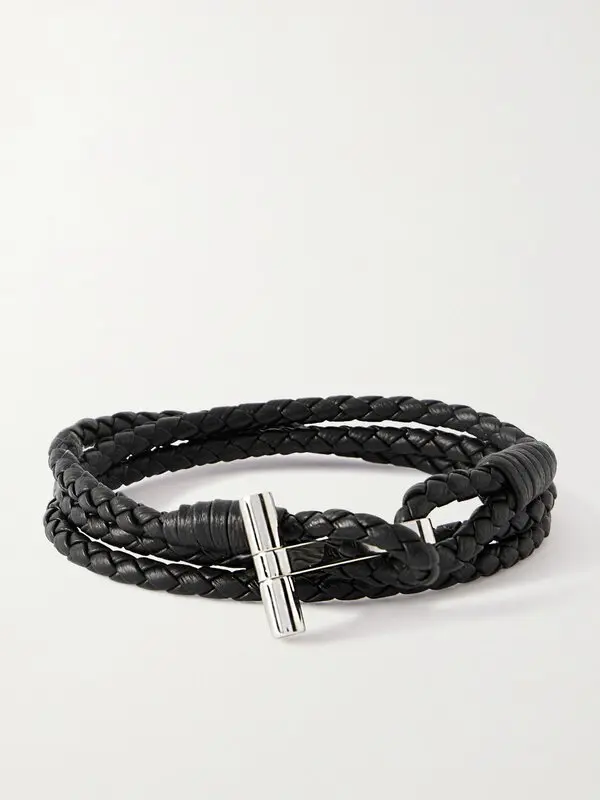 TOM FORD Woven Leather Wrap Bracelet - Black