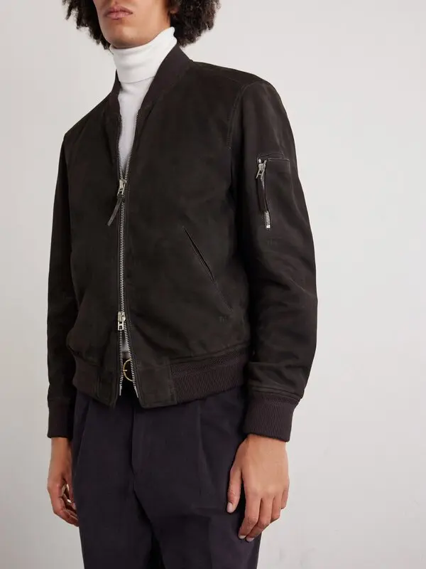 TOM FORD Suede Bomber Jacket - Brown