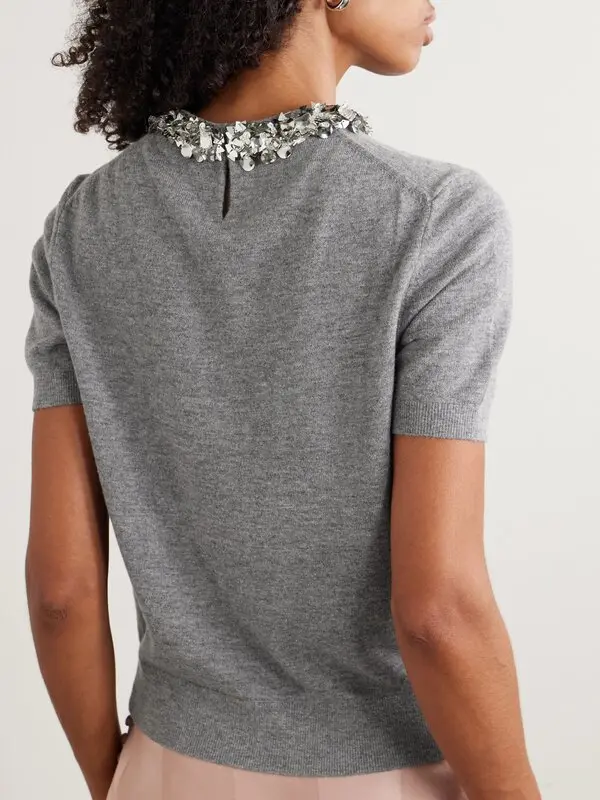 Tory Burch Embellished Wool And Cashmere-blend Sweater - Gray