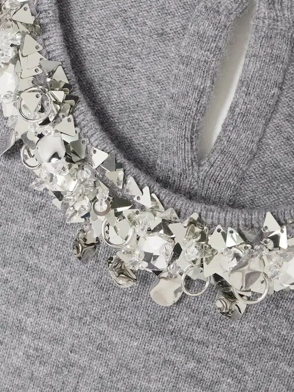 Tory Burch Embellished Wool And Cashmere-blend Sweater - Gray