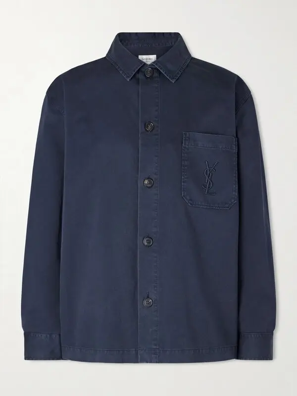 Saint Laurent Logo-embroidered Cotton-twill Overshirt