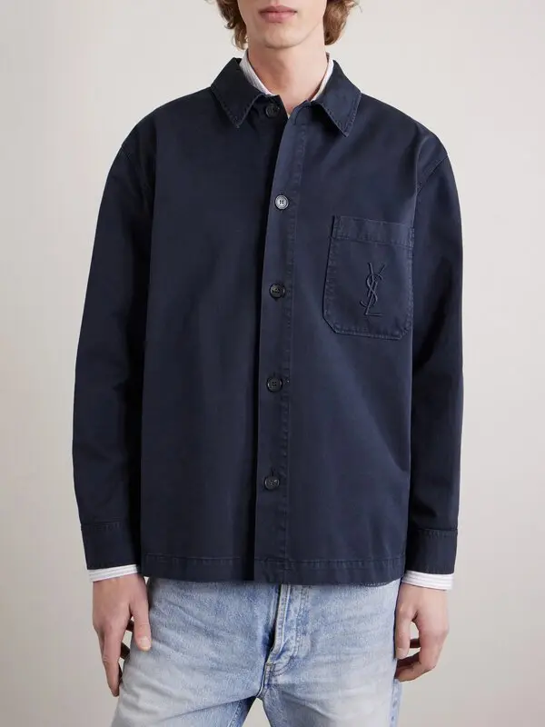 Saint Laurent Logo-embroidered Cotton-twill Overshirt