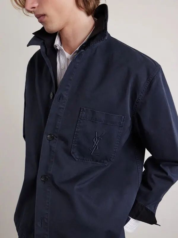 Saint Laurent Logo-embroidered Cotton-twill Overshirt