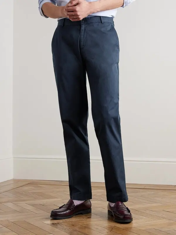 Sunspel Straight-leg Cotton-blend Twill Chinos - Blue