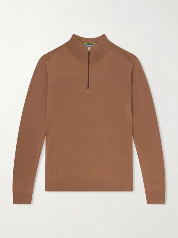 Paul Smith Merino Wool Half-zip Sweater - Brown