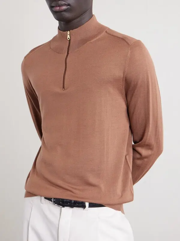 Paul Smith Merino Wool Half-zip Sweater - Brown