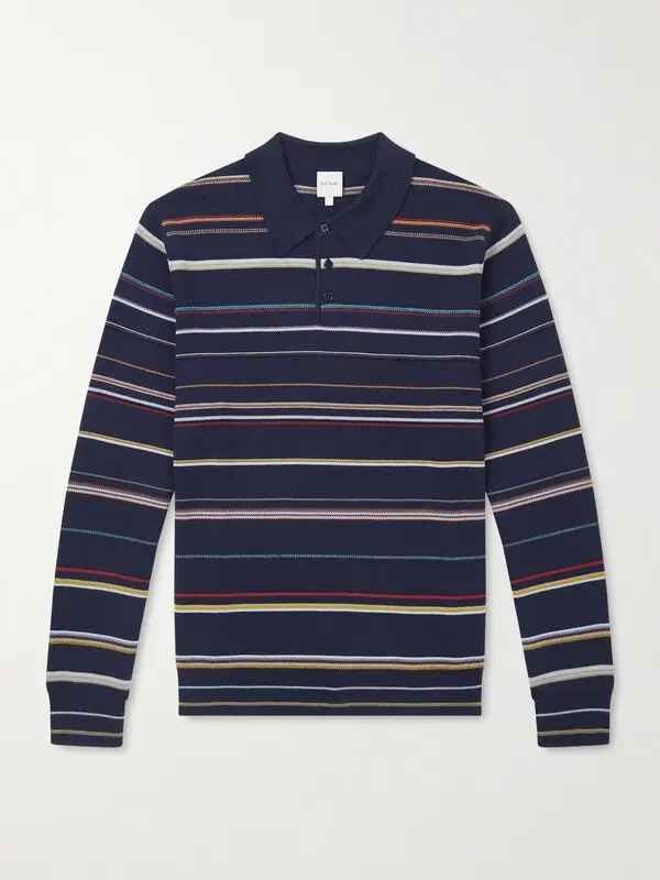 Paul Smith Striped Merino Wool Polo Sweater