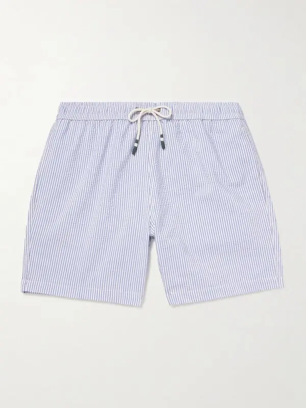 Hartford Slim-fit Striped Seersucker Swim Shorts - Blue
