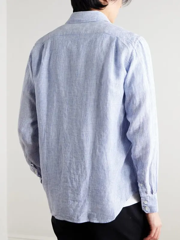 Hartford Paul Striped Linen Shirt - Blue
