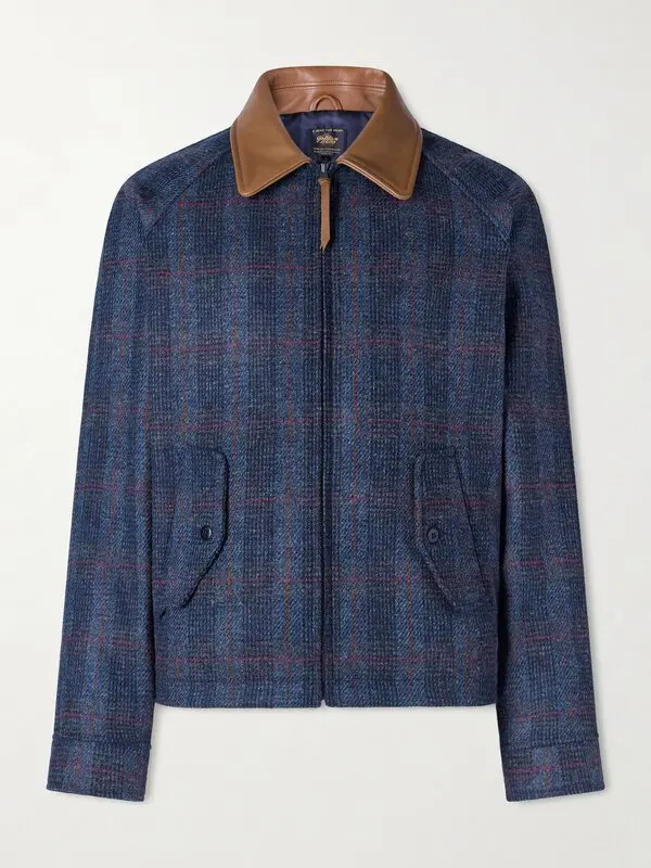 Golden Bear Dunbar Harris Leather-trimmed Checked Wool Jacket