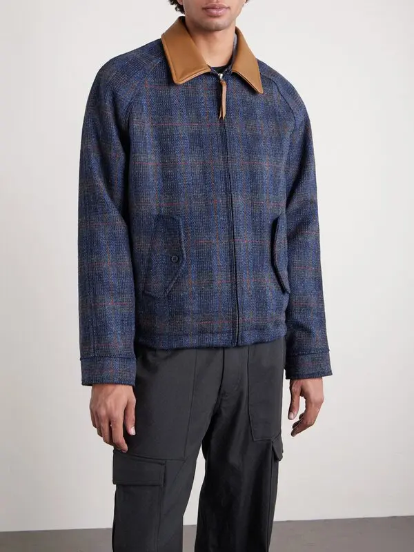Golden Bear Dunbar Harris Leather-trimmed Checked Wool Jacket