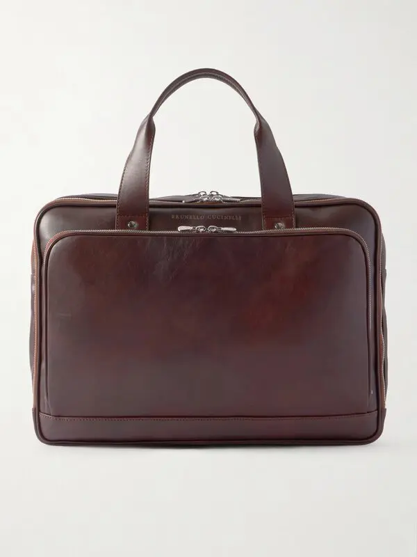 Brunello Cucinelli Textured-leather Briefcase - Burgundy