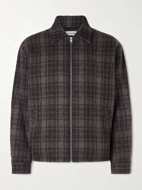 FRAME Padded Checked Virgin Wool-tweed Blouson Jacket