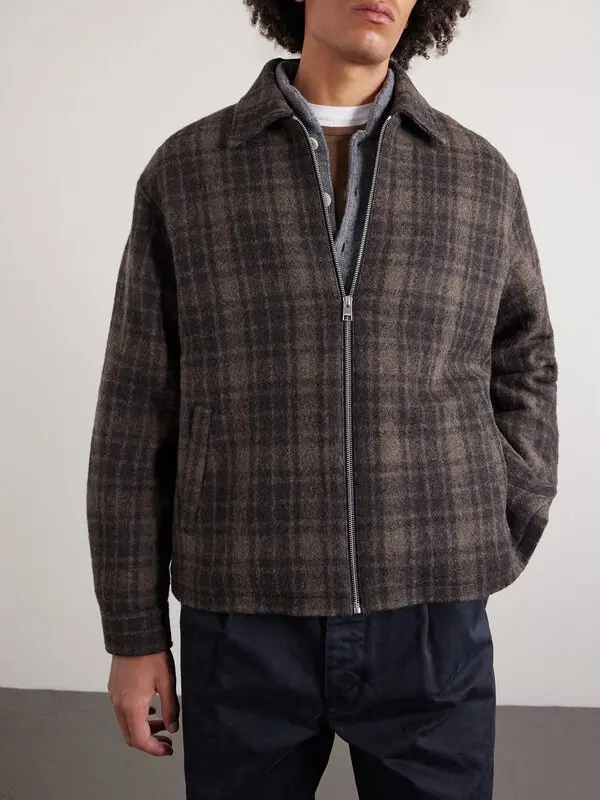FRAME Padded Checked Virgin Wool-tweed Blouson Jacket