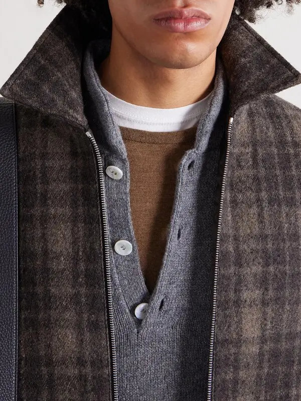 FRAME Padded Checked Virgin Wool-tweed Blouson Jacket
