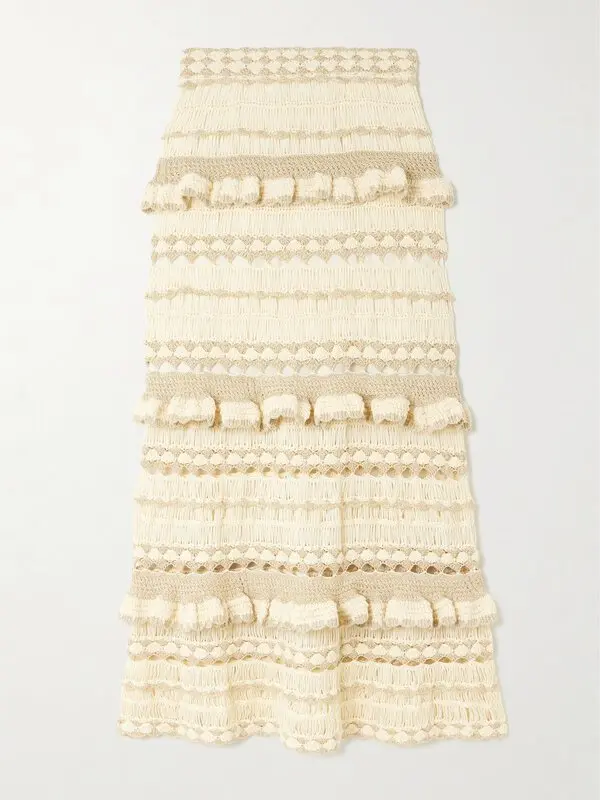 Zimmermann Wanderlust Ruffled Pointelle-knit Maxi Skirt