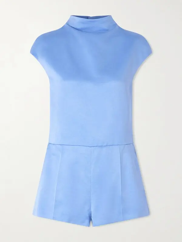 TOM FORD Open-back Cotton And Silk-blend Duchesse-satin Turtleneck Playsuit - Blue