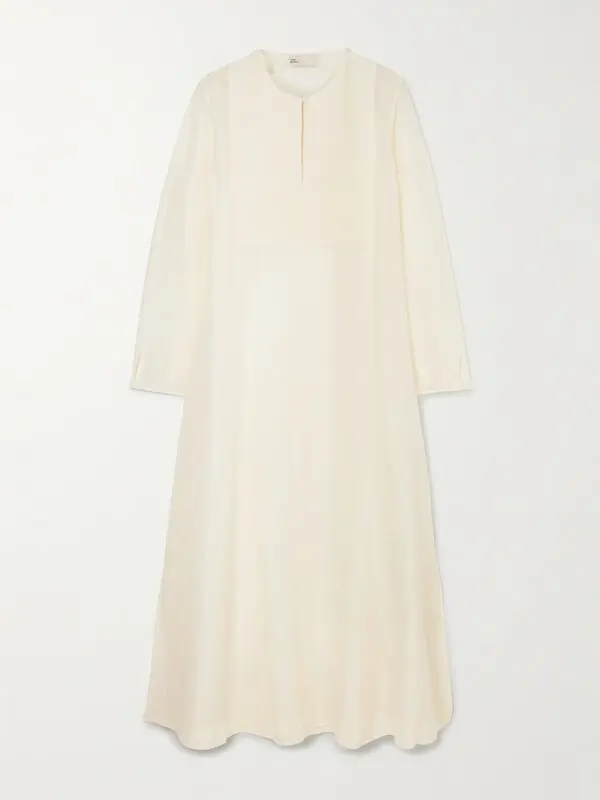 Tory Burch Pleated Linen And Silk-blend Kaftan - Neutrals
