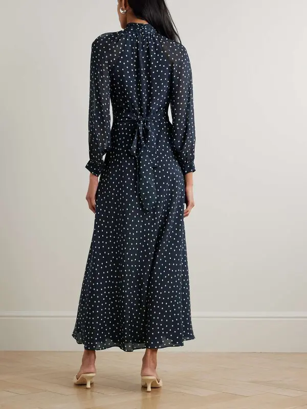 Rixo Paige Belted Polka-dot Silk-chiffon Midi Dress