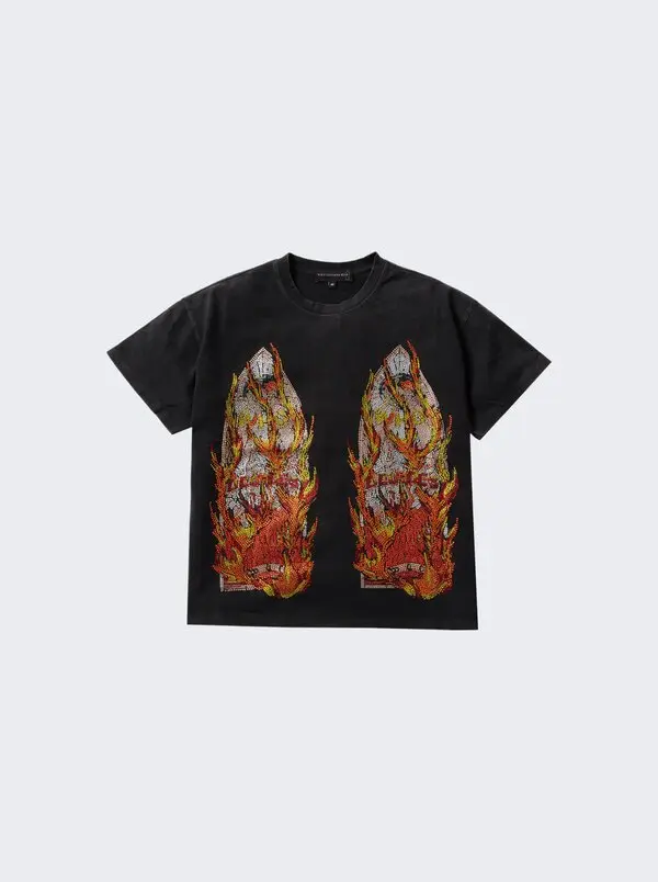 WHO DECIDES WAR Rhinestone Flame Glass Jersey Tee Coal - Black