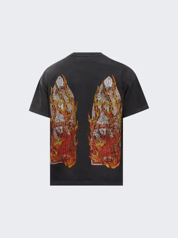 WHO DECIDES WAR Rhinestone Flame Glass Jersey Tee Coal - Black