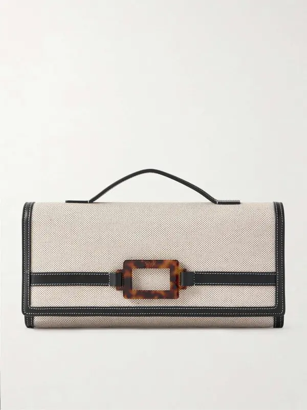 ROGER VIVIER Belle Vivier Buckled Canvas Clutch - Beige