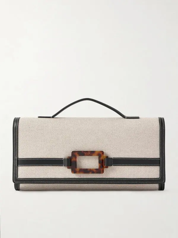 ROGER VIVIER Belle Vivier Buckled Canvas Clutch - Neutrals