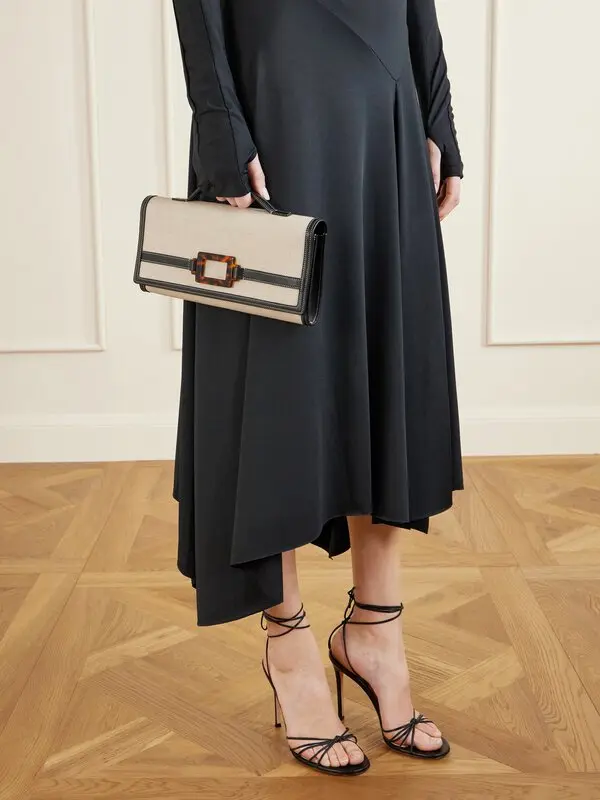 ROGER VIVIER Belle Vivier Buckled Canvas Clutch - Neutrals