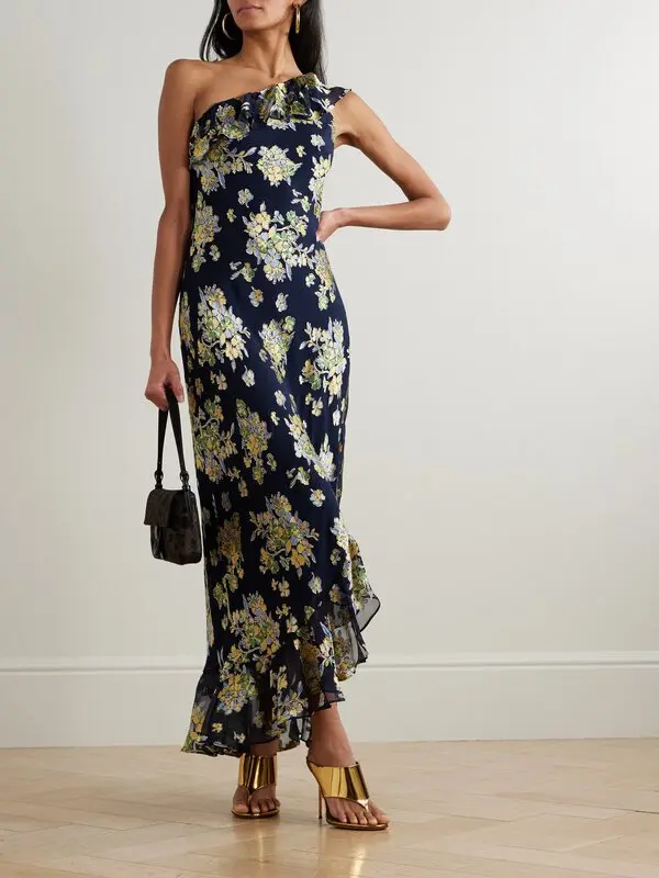 Rixo Leon One-shoulder Maxi Dress - Blue