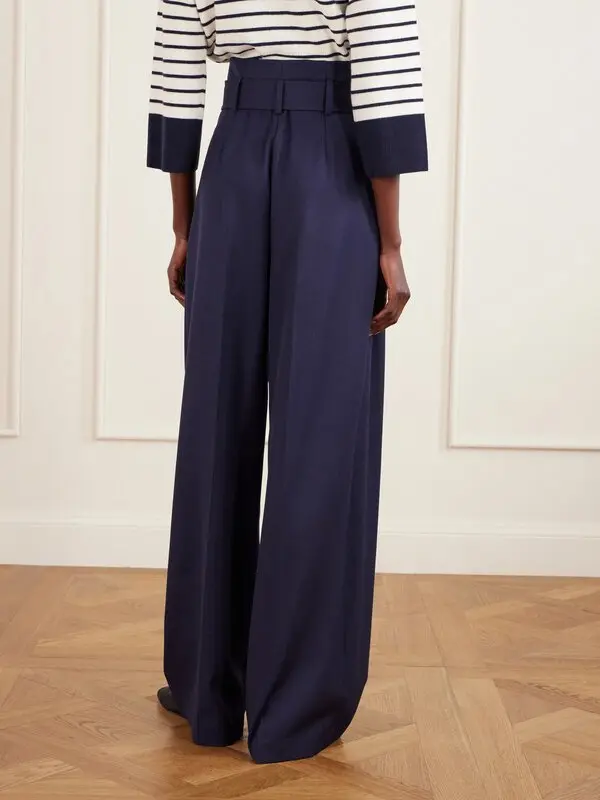 Ralph Lauren Belted Pleated Wool-twill Wide-leg Pants