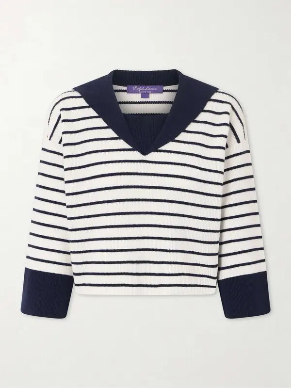 Ralph Lauren Striped Cashmere Sweater - Navy