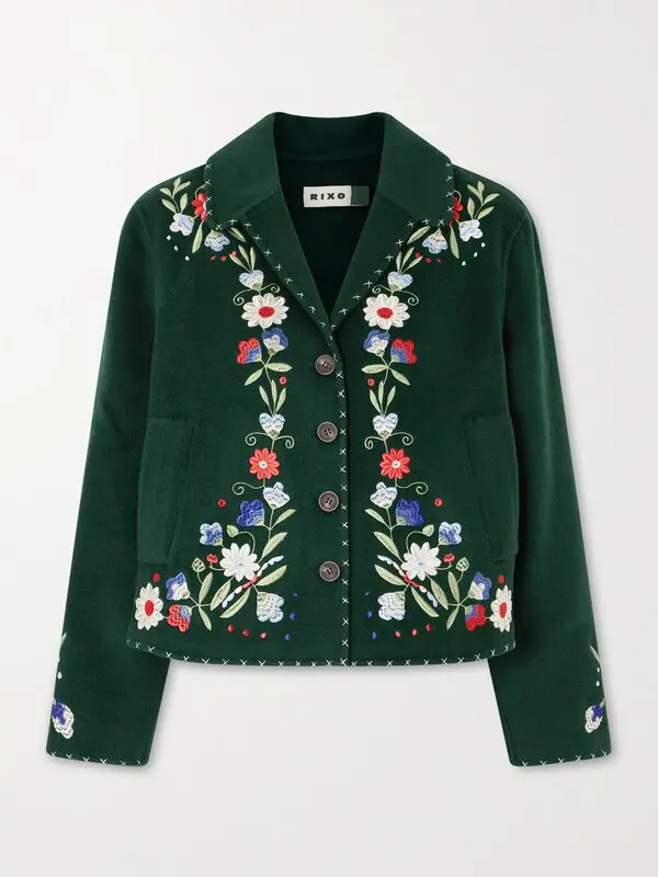 Rixo Jude Embroidered Wool-blend Felt Jacket - Green