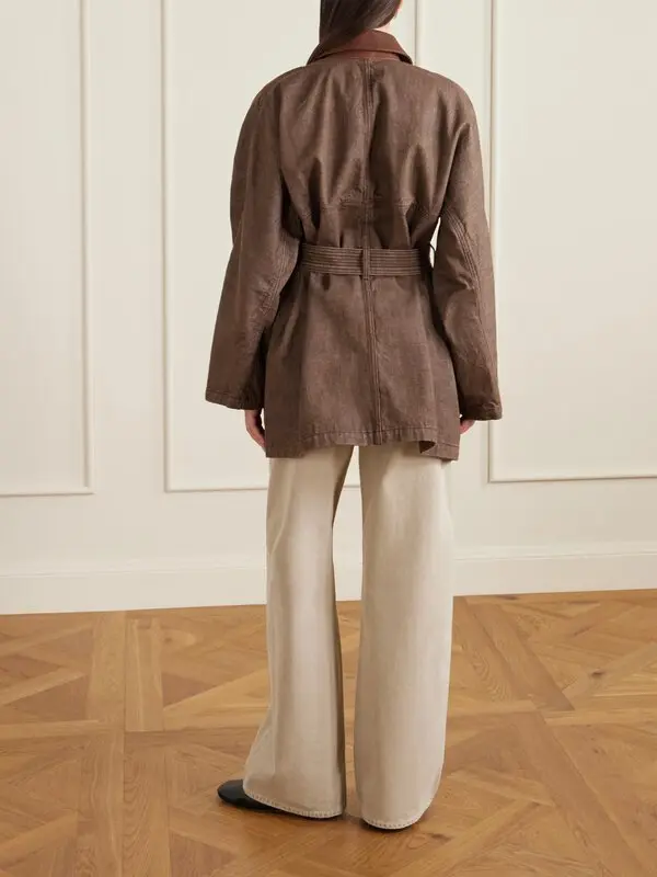 Ossou Sweep Belted Denim Jacket - Brown