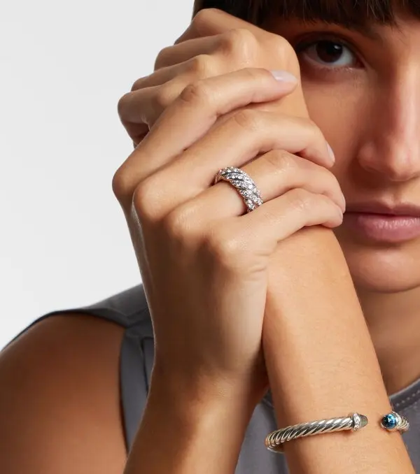 David Yurman Sculpted Cable 18kt White Gold Ring With Diamonds