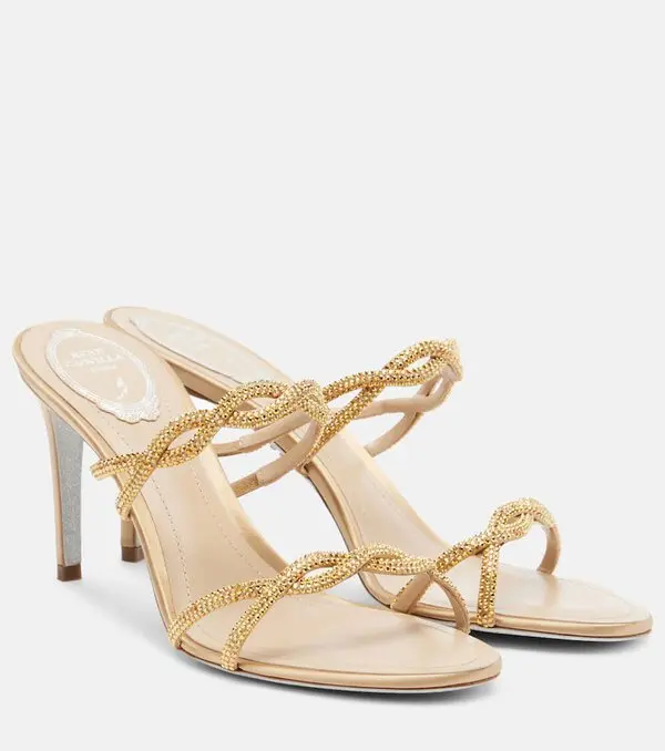 Rene Caovilla Braid Crystal-embellished Satin Sandals - Gold