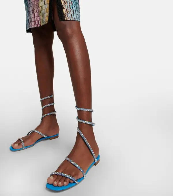 Rene Caovilla Crystal-embellished Satin Sandals - Blue