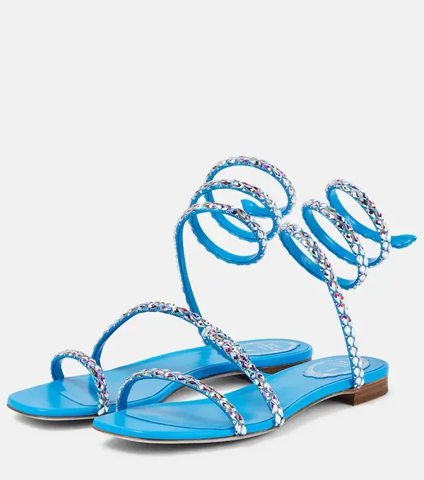 Rene Caovilla Crystal-embellished Satin Sandals - Blue