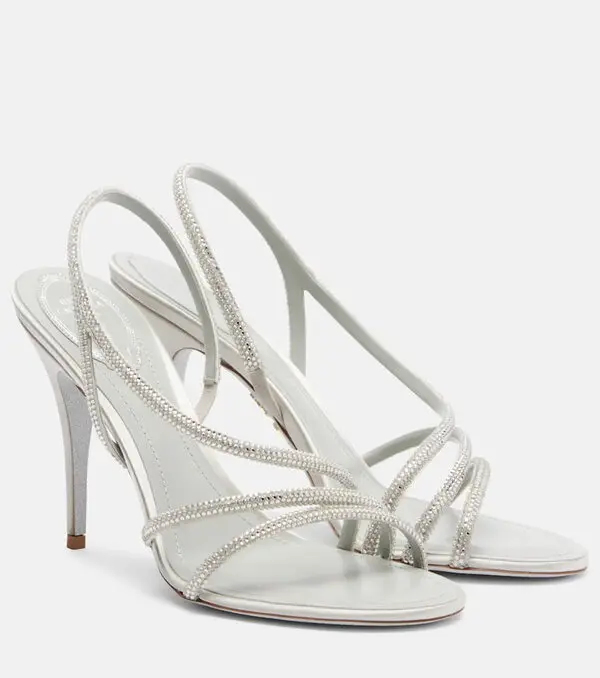 Rene Caovilla Crystal-embellished Satin Sandals - Silver