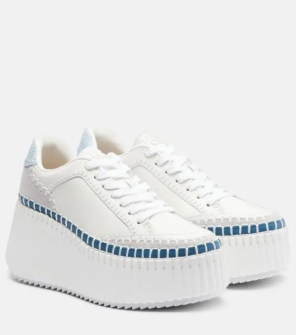 Chloé Nama Leather Platform Sneakers - Blue