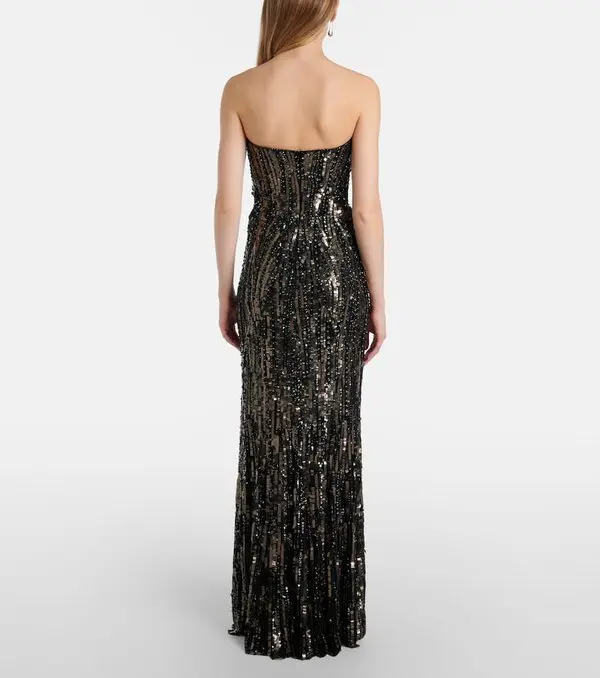 Jenny Packham Embellished Bustier Gown - Black