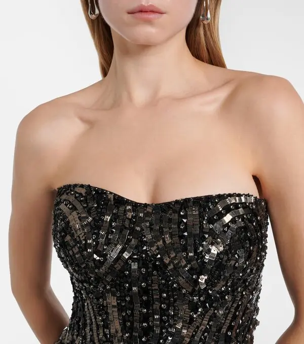 Jenny Packham Embellished Bustier Gown - Black