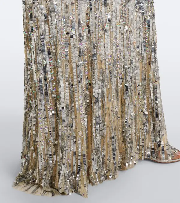Jenny Packham Embellished Bustier Gown - Silver