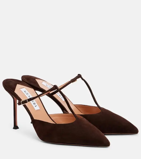 AQUAZZURA Sorbonne 85 Suede Mules - Brown