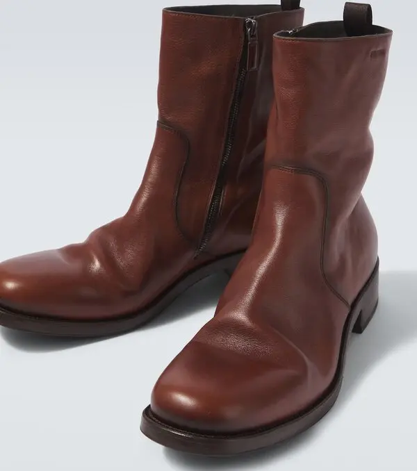 Prada Leather Ankle Boots With Side Zip