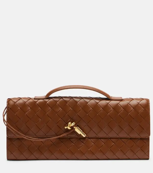 Bottega Veneta Intrecciato Nappa Leather Clutch - Brown