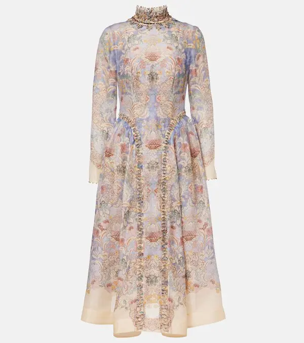 Zimmermann Rebellion Linen And Silk Midi Dress - Multicoloured