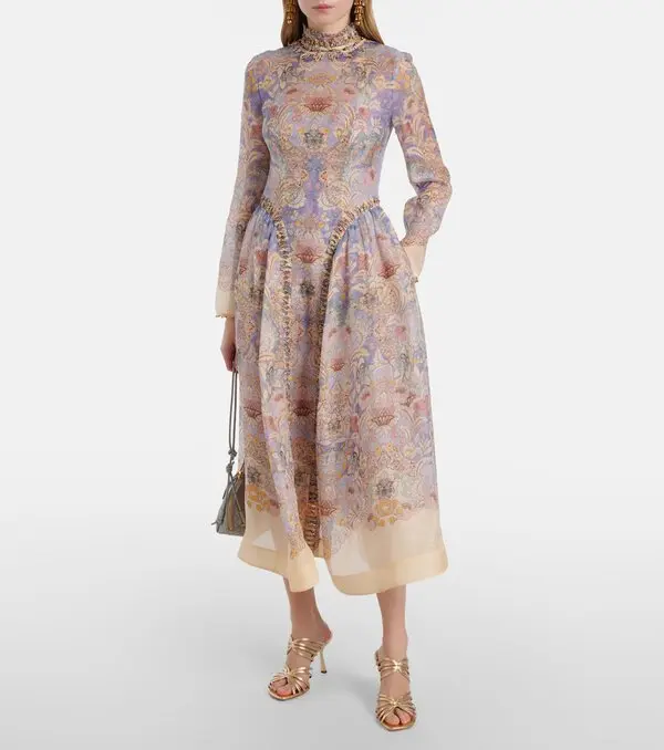 Zimmermann Rebellion Linen And Silk Midi Dress - Multicoloured